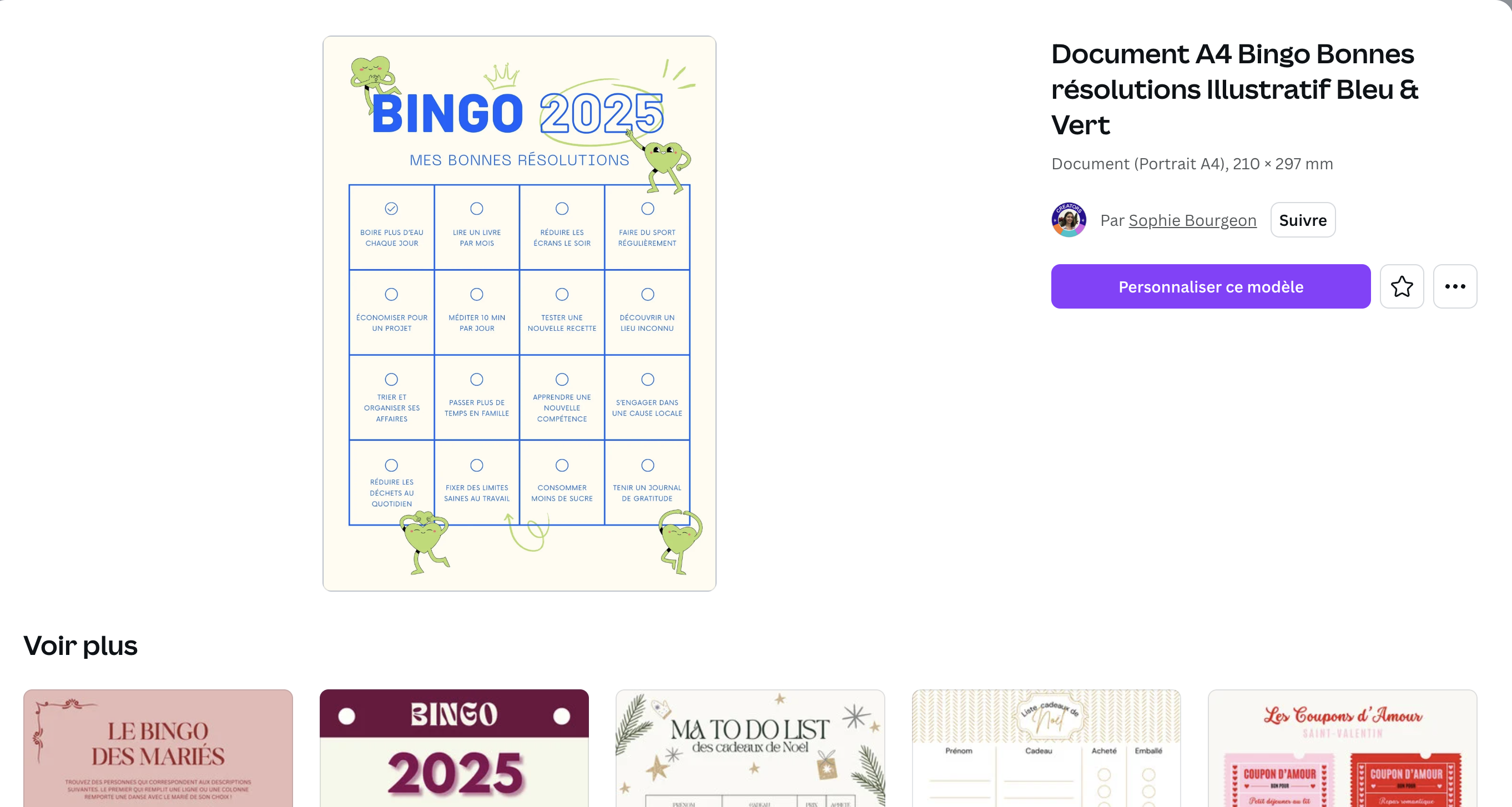 Des résolutions 2025 sous forme de carte de bingo
